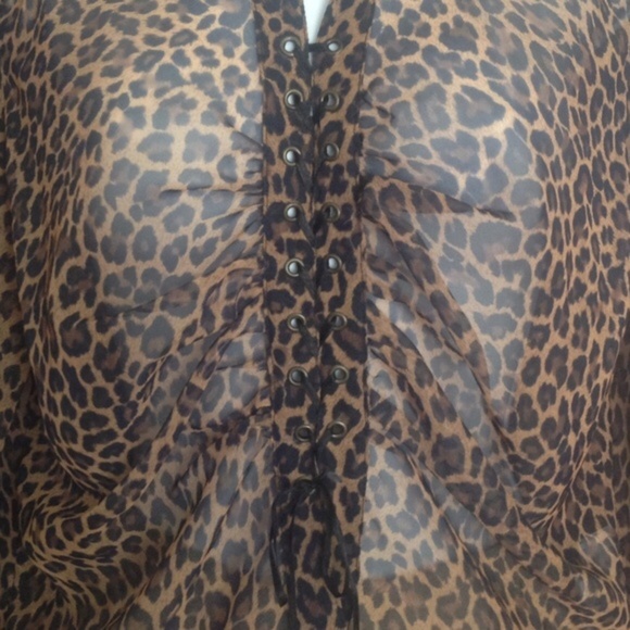 Clockhouse | Tops | Sheer Leopard Animal Print Laceup Blouse On Trend ...